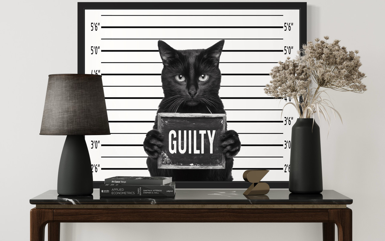 Guilty Cat Mugshot B&W Art Print Poster