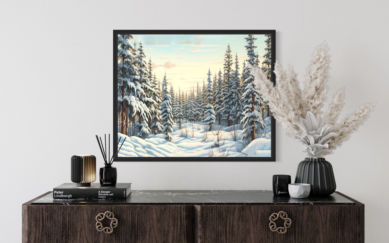 Winter Pine Tree Forest Portrait Art Print Poster