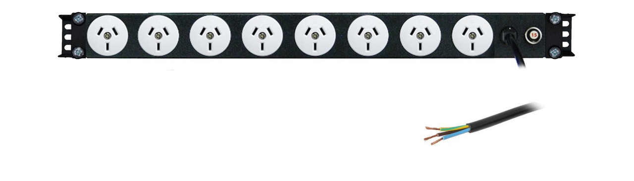 8x GPO (AS3112) 10A outlets, 0.5m Vertical mount, Cable Input PDU