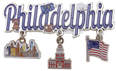 Philadelphia Skyline & Independence Hall Flag Dangle Magnet - Happy ...