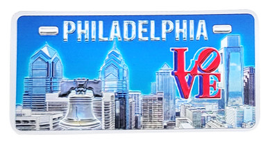 Philadelphia Skyline Blue License Plate Magnet - Happy Travelers
