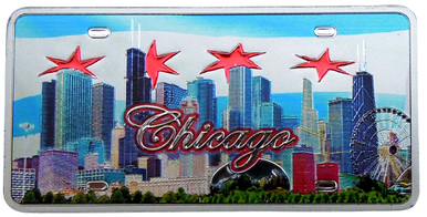 Chicago Flag and Skyline Foil Magnet License Plate - Happy Travelers