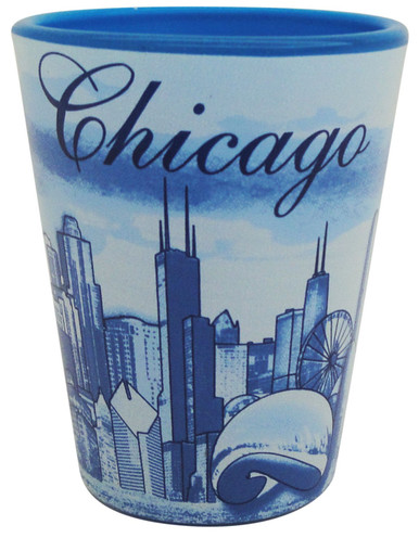 Chicago Shotglass with Stylish Blue Design - Happy Travelers