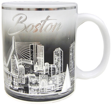 Boston Skyline 11oz White and Silver Cup