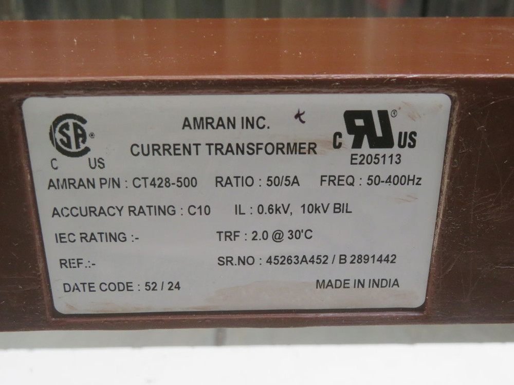 New AMRAN CT428-500 CURRENT TRANSFORMER 50/5A 50-400 HZ T266036 surplus ...