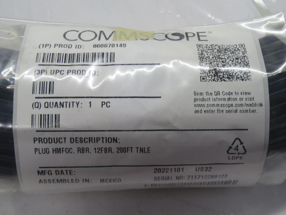 860670149 COMMSCOPE FIBER DROP CABLE ASSEMBLY HMFOC 200 FT 12F