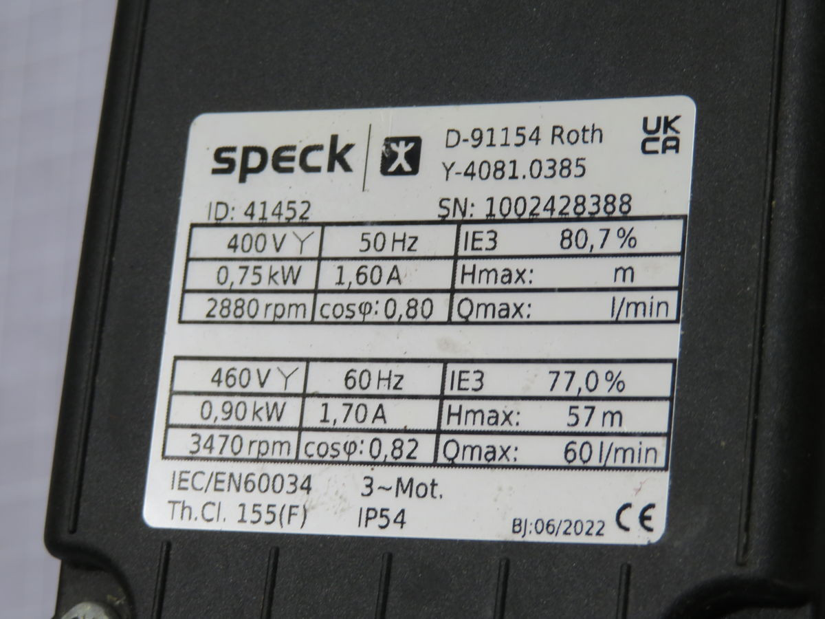 D-91154 SPECK MOTOR PUMP