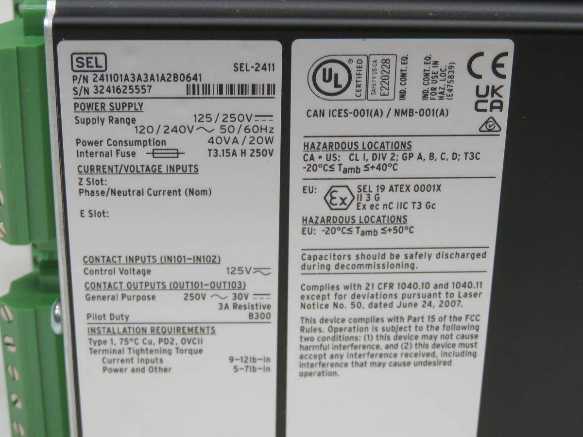 SEL-2411 SCHWEITZER ENGINEERING 241101A3A3A1A2B0641 AUTOMATION CONTROLLER