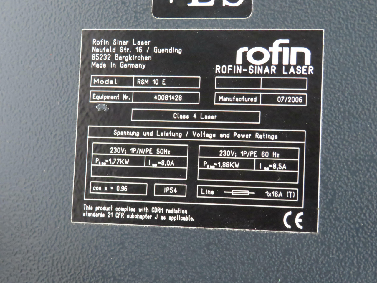 Rofin RSM 10 E 40081428 Class 4 Laser Power Line T181871 - OCO Industrial