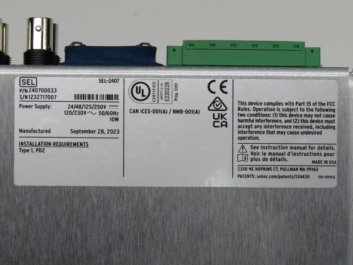 New SEL SEL-2407 SATELLITE-SYNCHRONIZED CLOCK T255420 surplus at a ...