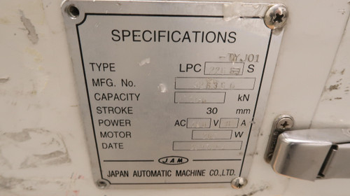 JAM LPC220S Benchtop Crimping Machine 19.6 kN 30 MM Stroke