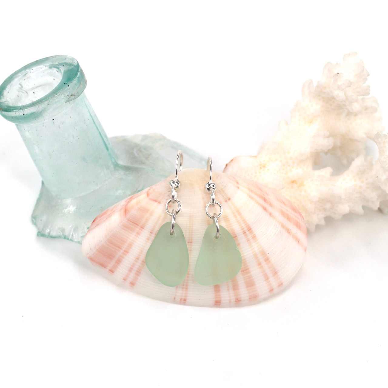 Seafoam Drop Sea Glass Simply Drilled Earrings