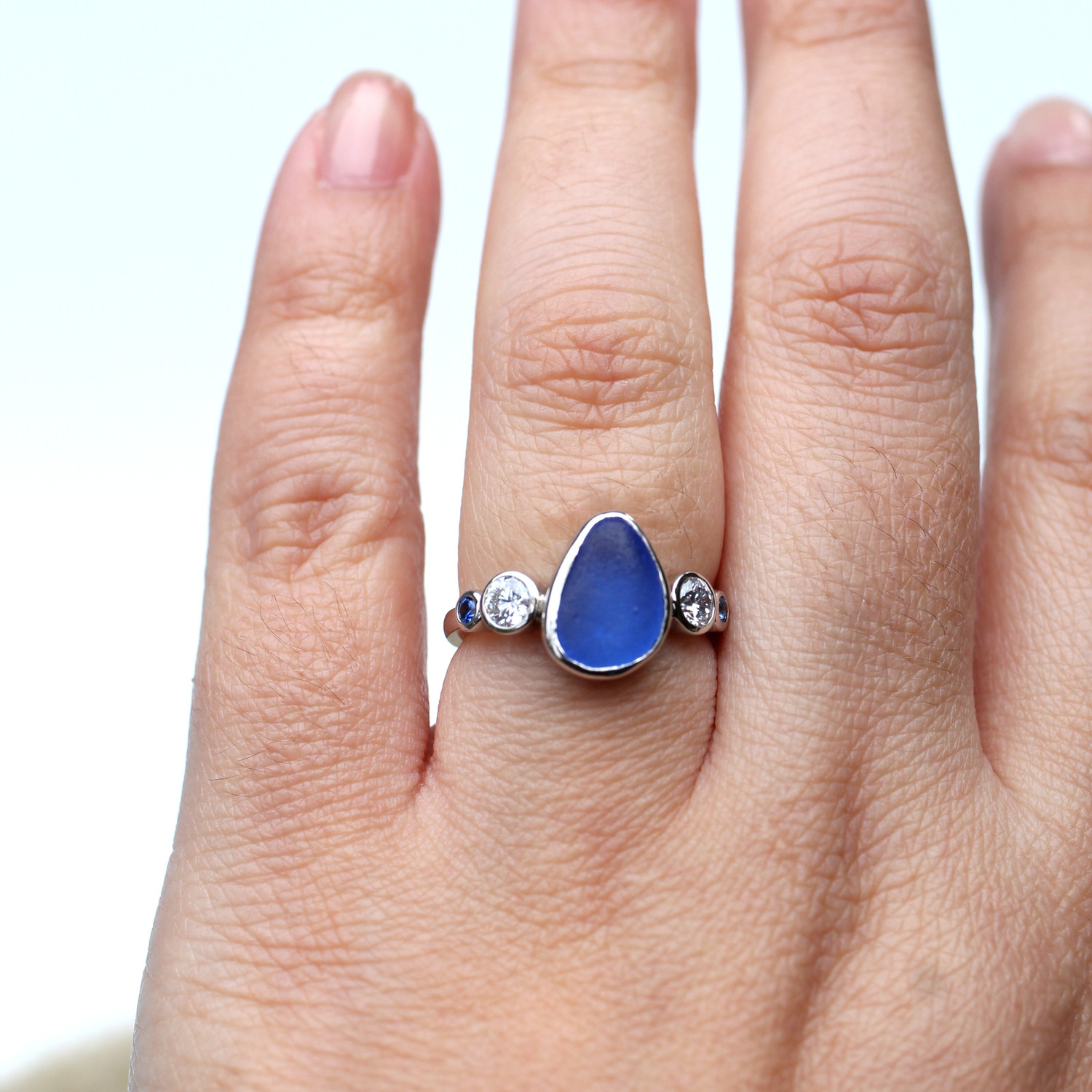Divinity Sea Glass Engagement Ring - Diamond and Sapphire Mix