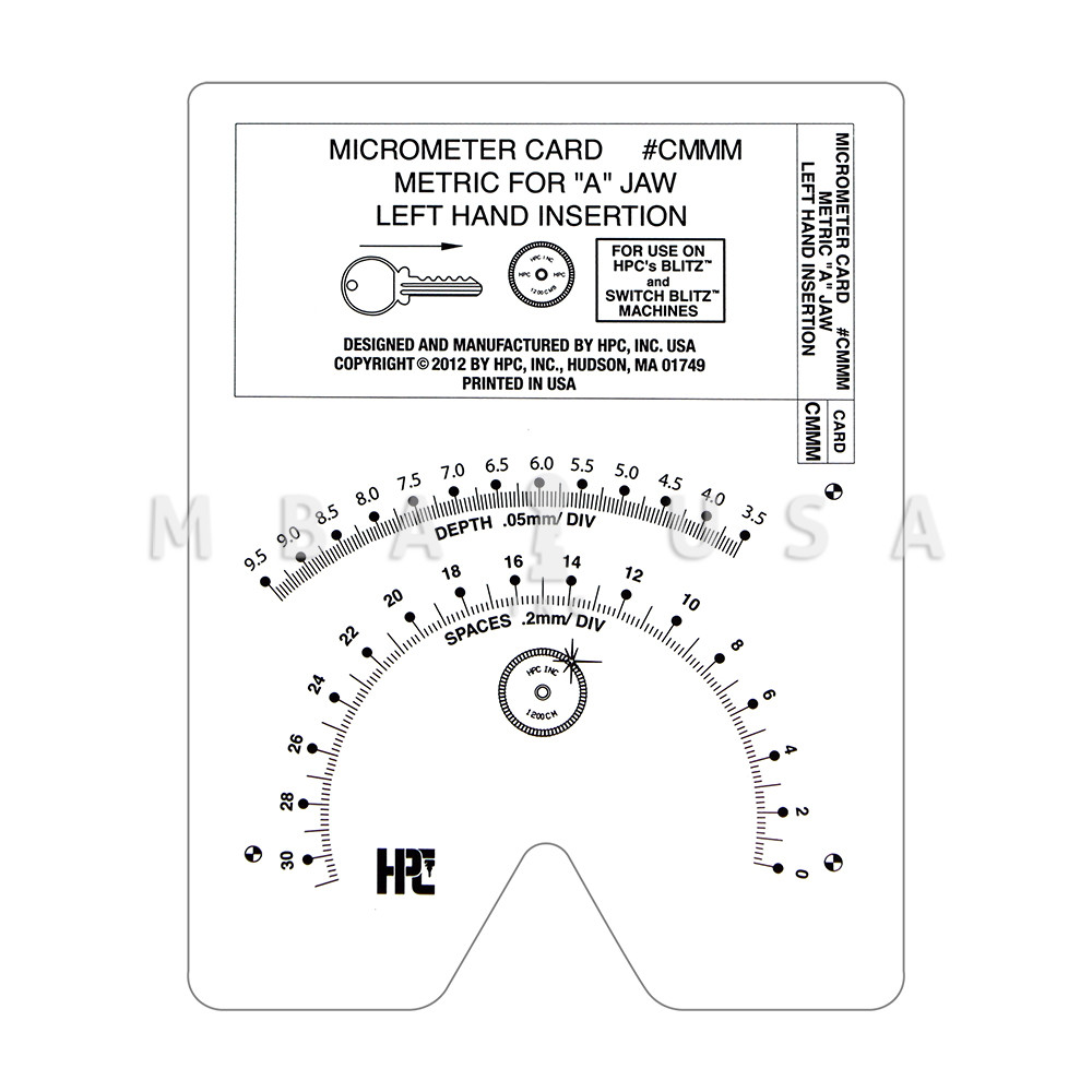 HPC Micrometer Card for Blitz Machine, "A" Jaw, Metric - MBA USA, Inc.
