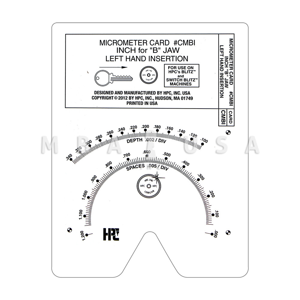 HPC Micrometer Card for Blitz Machine, "b" Jaw, Inch - MBA USA, Inc.