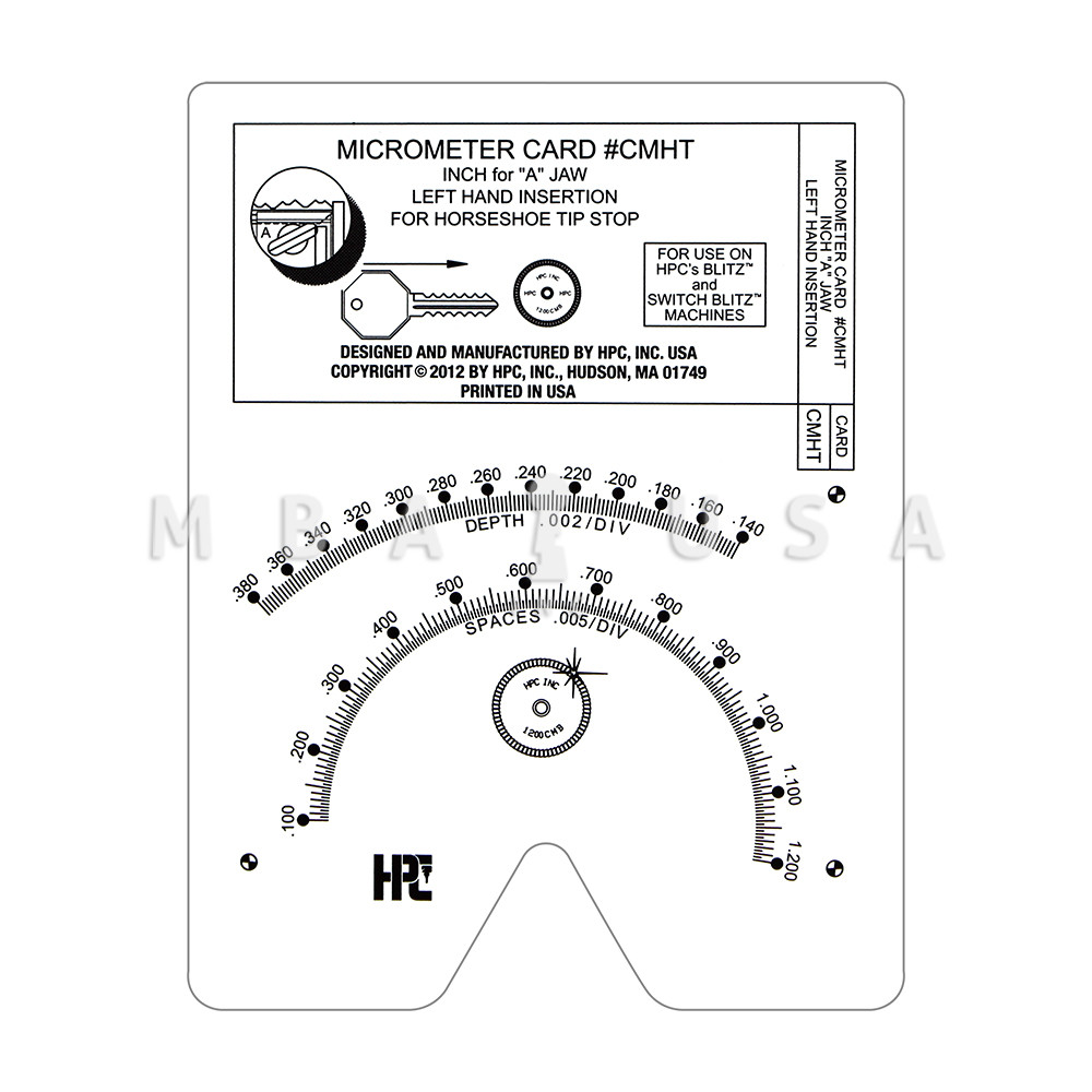 SAFE DEPOSIT CARD DECK FOR HPC 1200 SERIES - MBA USA, Inc.
