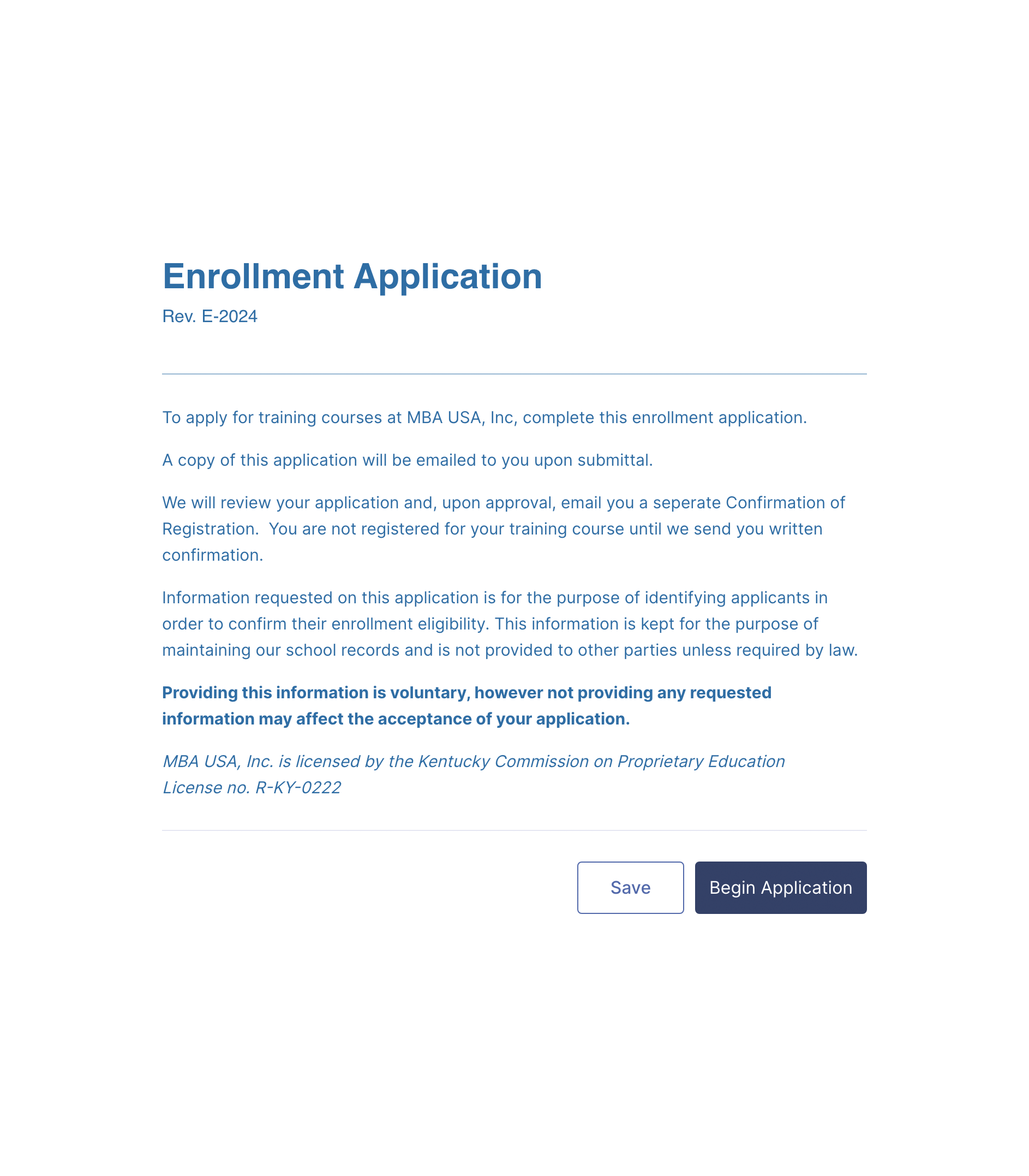 Enrollment Application
