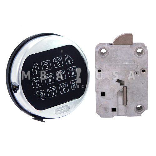 39E Swing Bolt Lock w/ 1-Battery, Rotating Keypad (Chrome) - MBA USA, Inc.