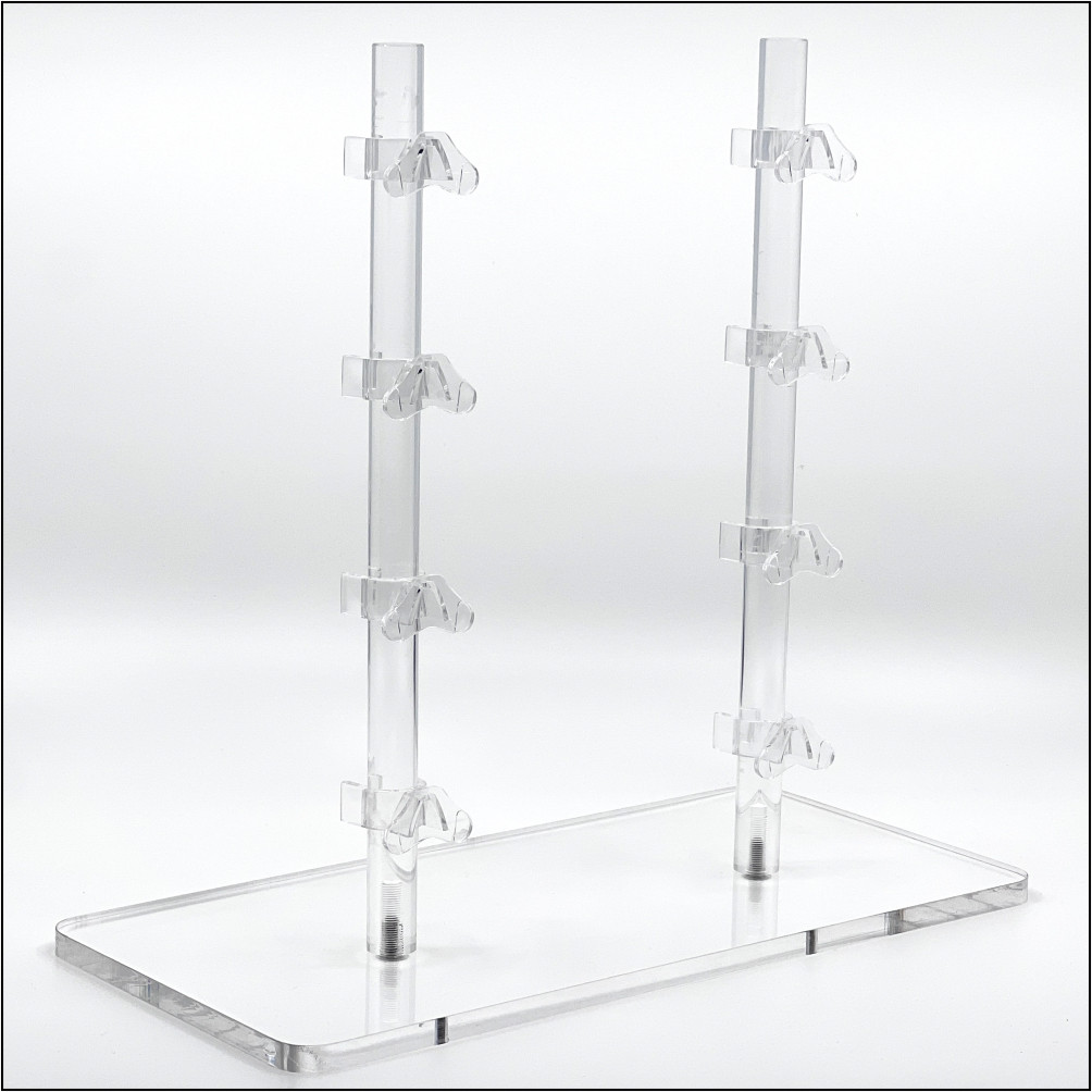 Double Optical Frame Display Risers with 2x4 Triangular Clips in a Row