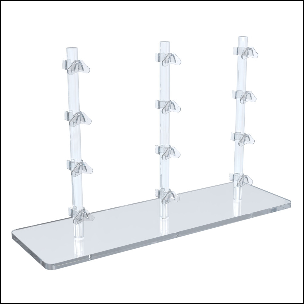 Triple Optical Frame Display Risers with 3x4 Triangular Clips in a Row