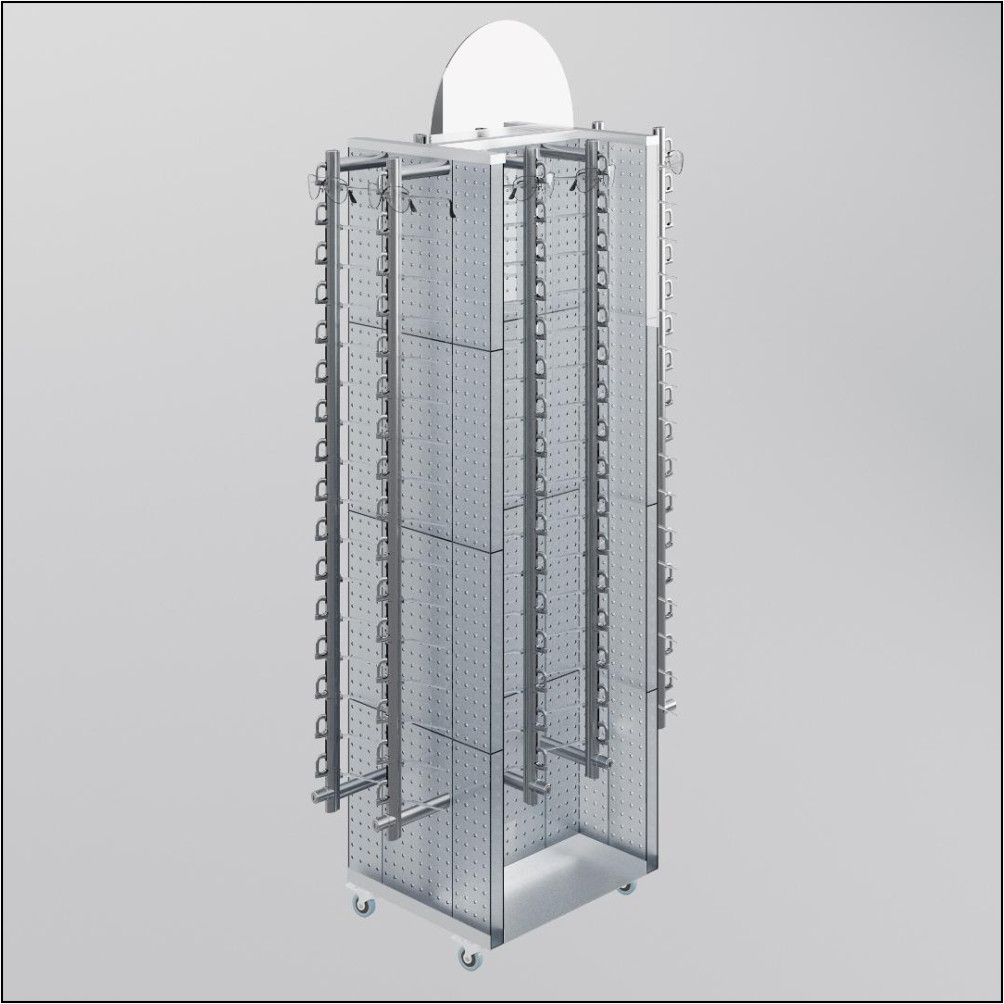 H-Unit Floortop Locking Optical Frame Display on Wheeled Base - For 128 ...