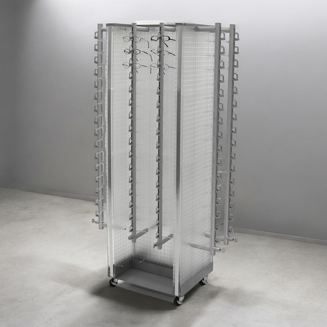 H-Unit Floortop Locking Optical Frame Display on Wheeled Base - For 128 ...