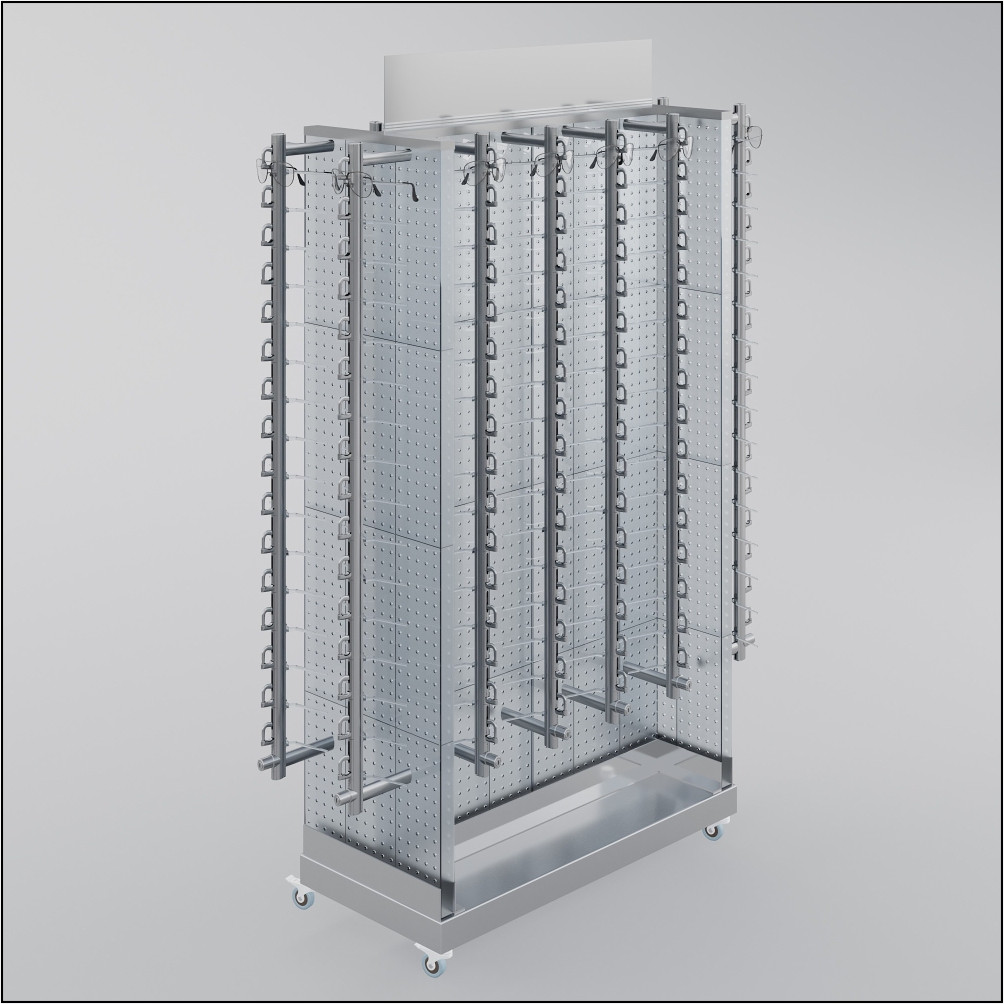 H-Unit Floortop Locking Optical Frame Display on Wheeled Base - For 192 ...