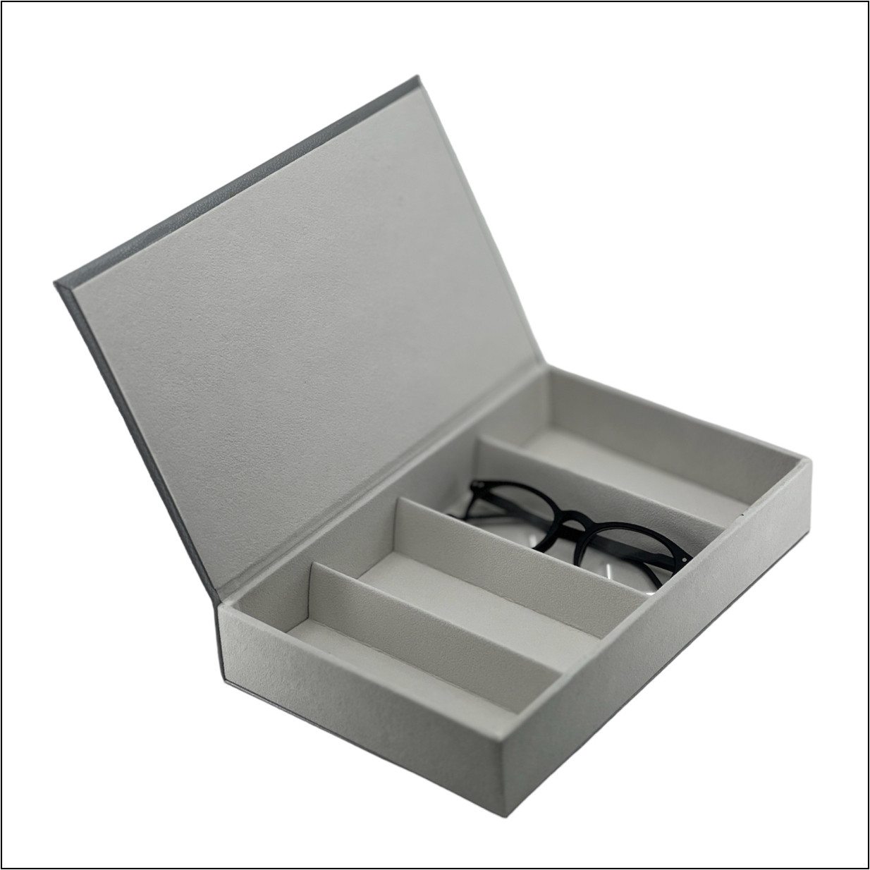 TRY.LTHR.GRY.4 Leather-covered Optical tray in Gray Holds 4 frames