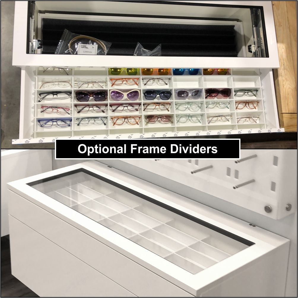 Luxury Wall Mount Glass-Top Optical Display Cabinets - 36.5" Wide