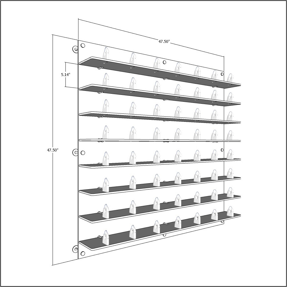 DW Wall Mount Optical Shelf Display with 8 Lockable Shelves - 47.5" Wide