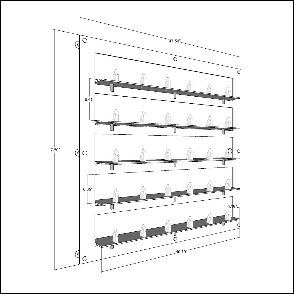 DW Wall Mount Optical Shelf Display with 5 Cutout Lockable Shelves - 47 ...
