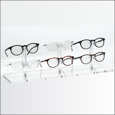 Triple Optical Frame Display Risers with 3x2 Triangular Clips in a Row