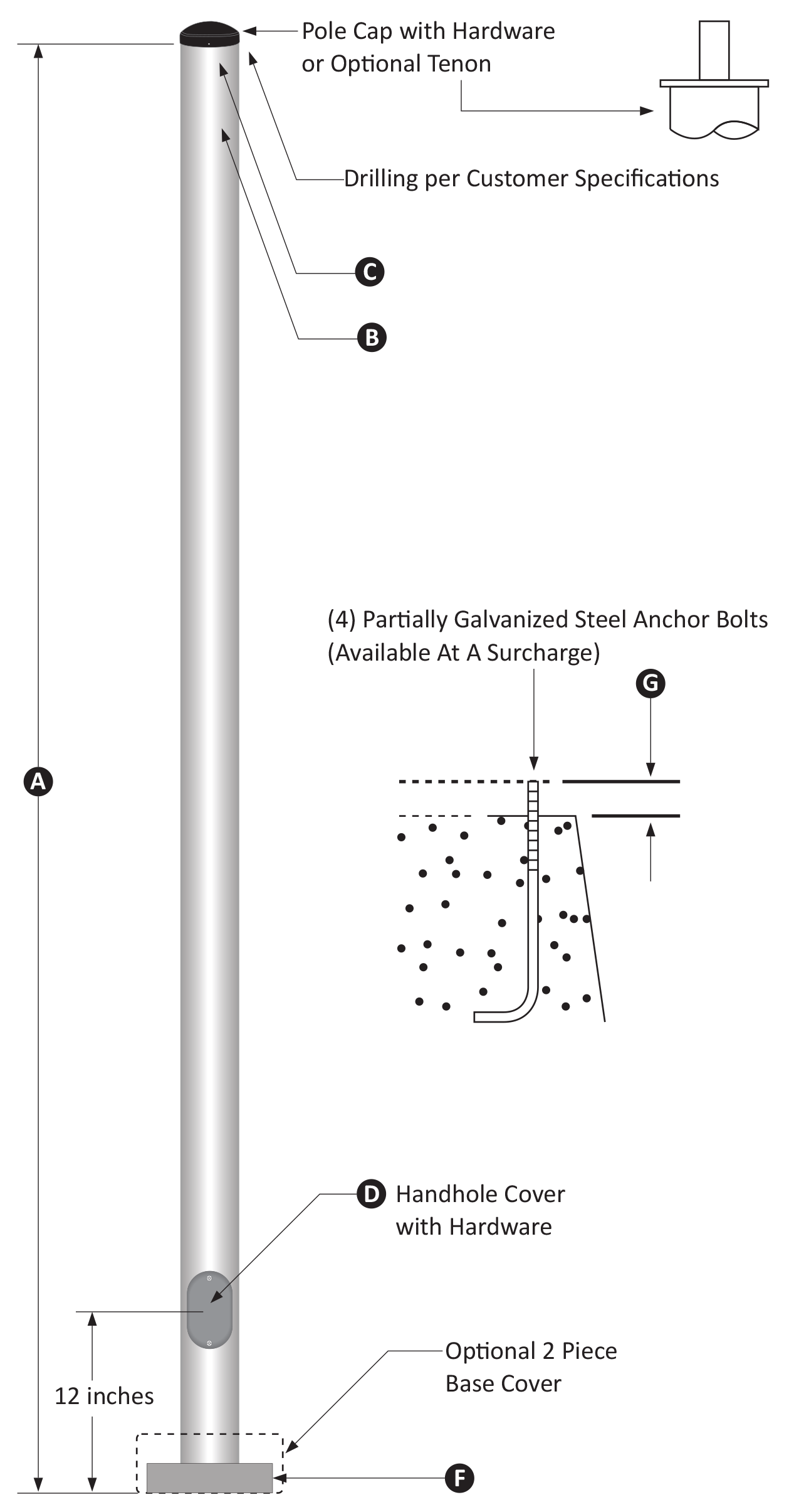 14 Foot Round Straight Steel Light Pole - Pro's Choice Heavy Duty, 4 ...