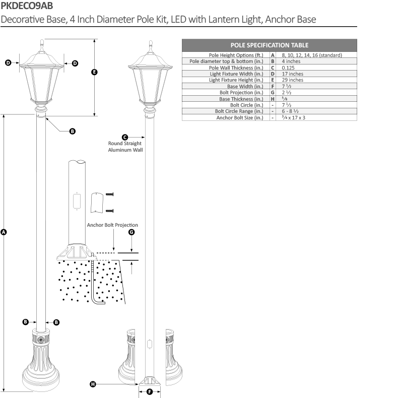 Anchor Base Bastille Lantern Light Decorative LED Pole Kit - Decorative ...