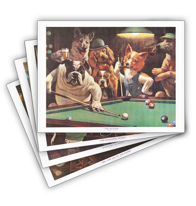 "Dogs Playing Pool" Prints (Set of Four) | CueSight.com