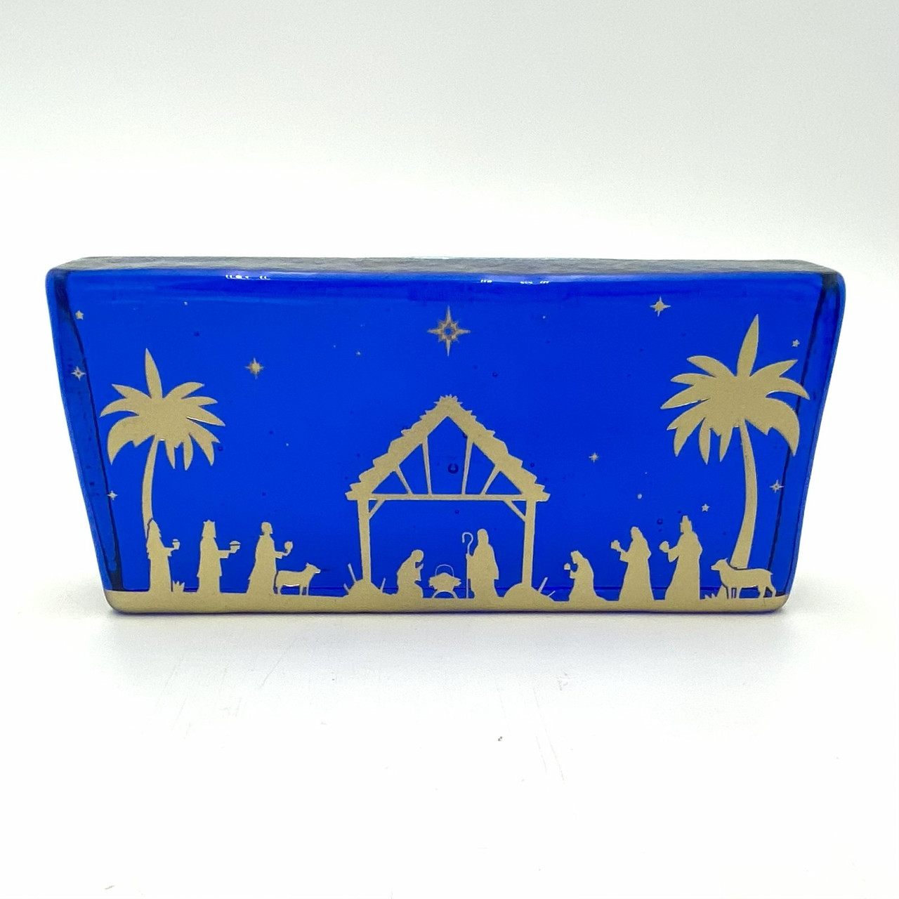 Christmas Nativity Brick - Blue Brick with Silver or Gold Paint fill