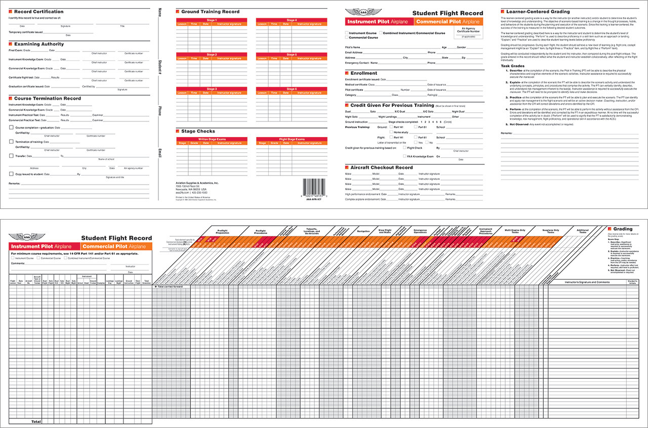 ASA Student Flight Record: Airplane - IFR/Commercial - Pilot Stuff Online