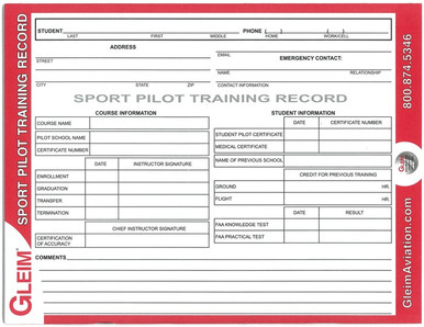 Gleim Sport Pilot Flight Record - Pilot Stuff Online