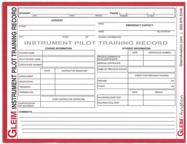 Gleim Instrument Pilot Training Record - Pilot Stuff Online