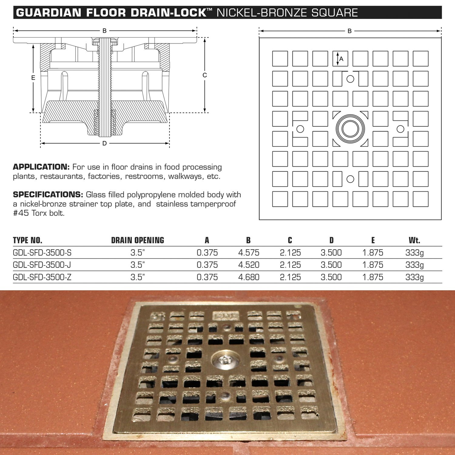 Guardian Floor Drain-Lock Square - Smith 4.57" Style - Drain-Net ...