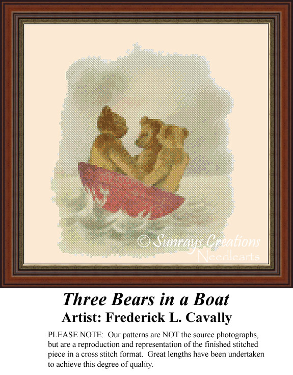Vintage Cross Stitch Pattern | Three Bears in a Boat