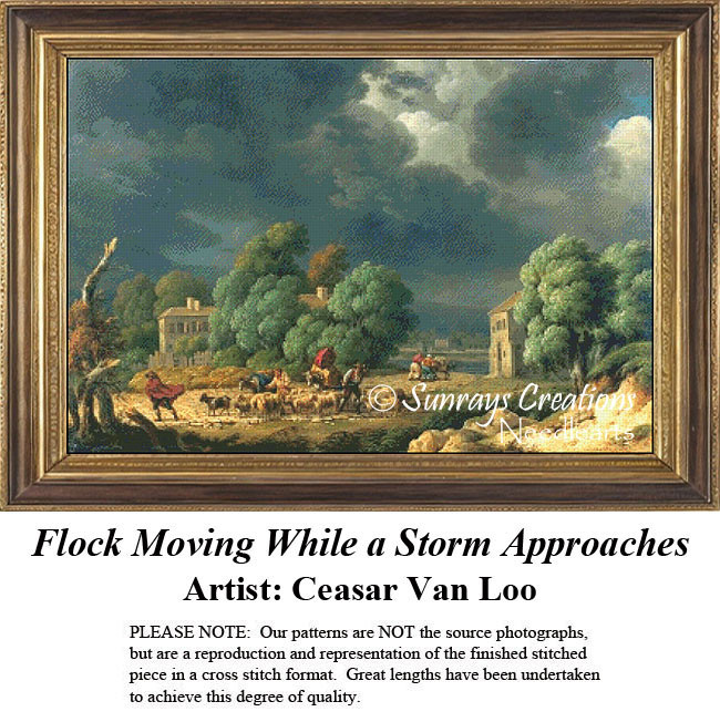 Fine Art Cross Stitch | Flock Moving While a Storm Approaches