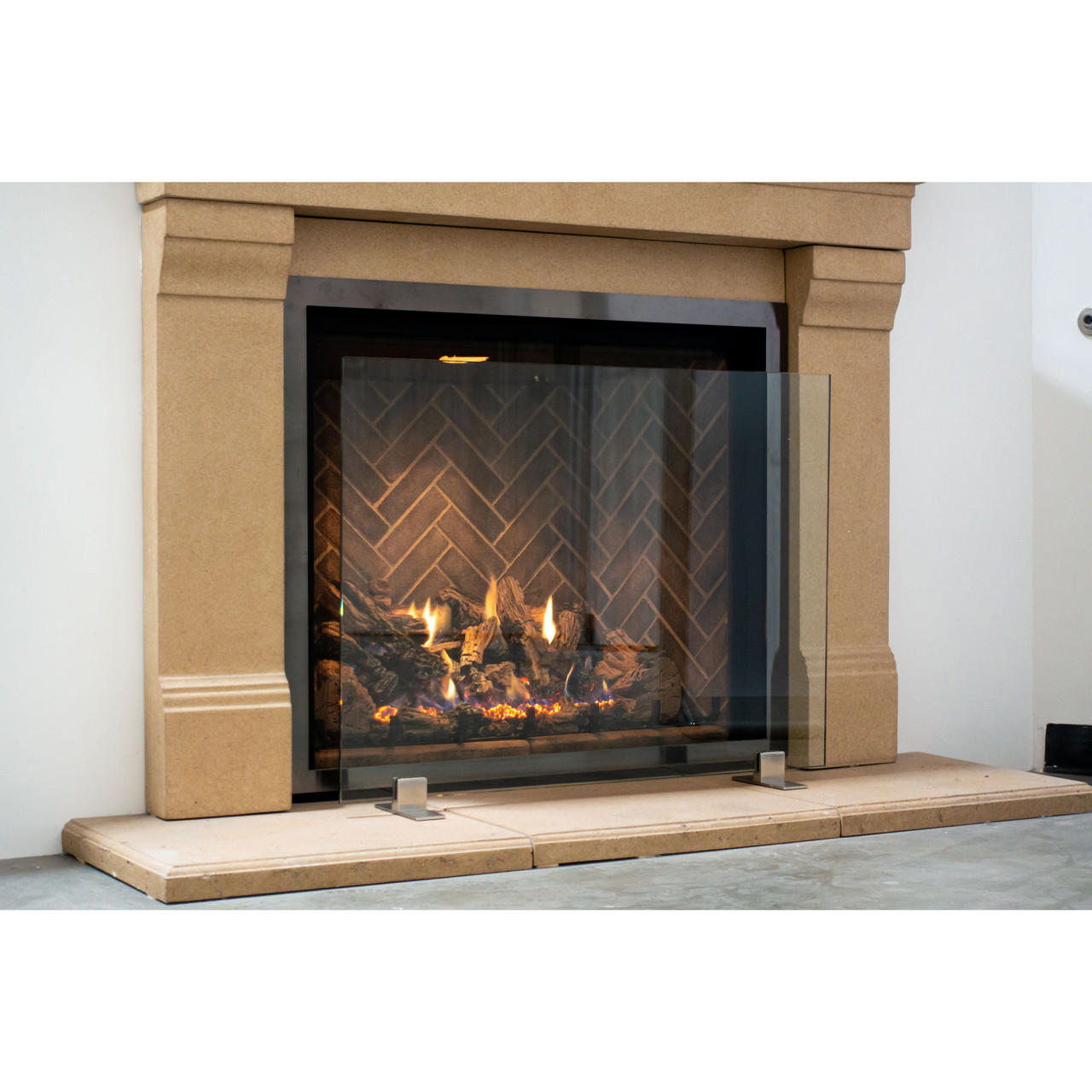 Manhattan Modern Freestanding Glass Fireplace Screen | AMS Fireplace