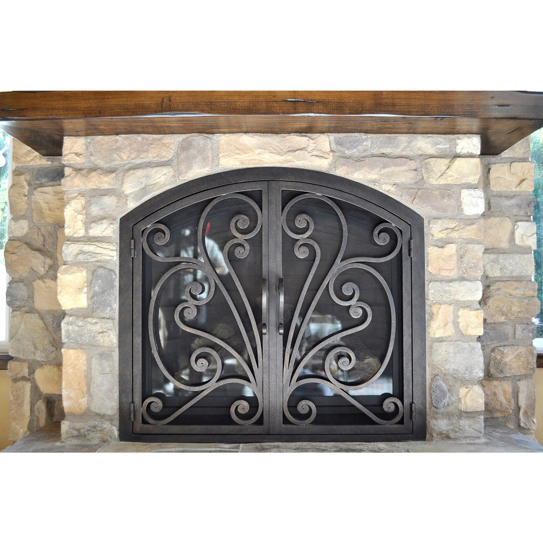 Azalea Arched Fireplace Door - Wrought Iron