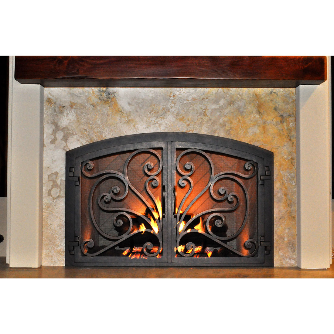 Azalea Arched Fireplace Door - Wrought Iron