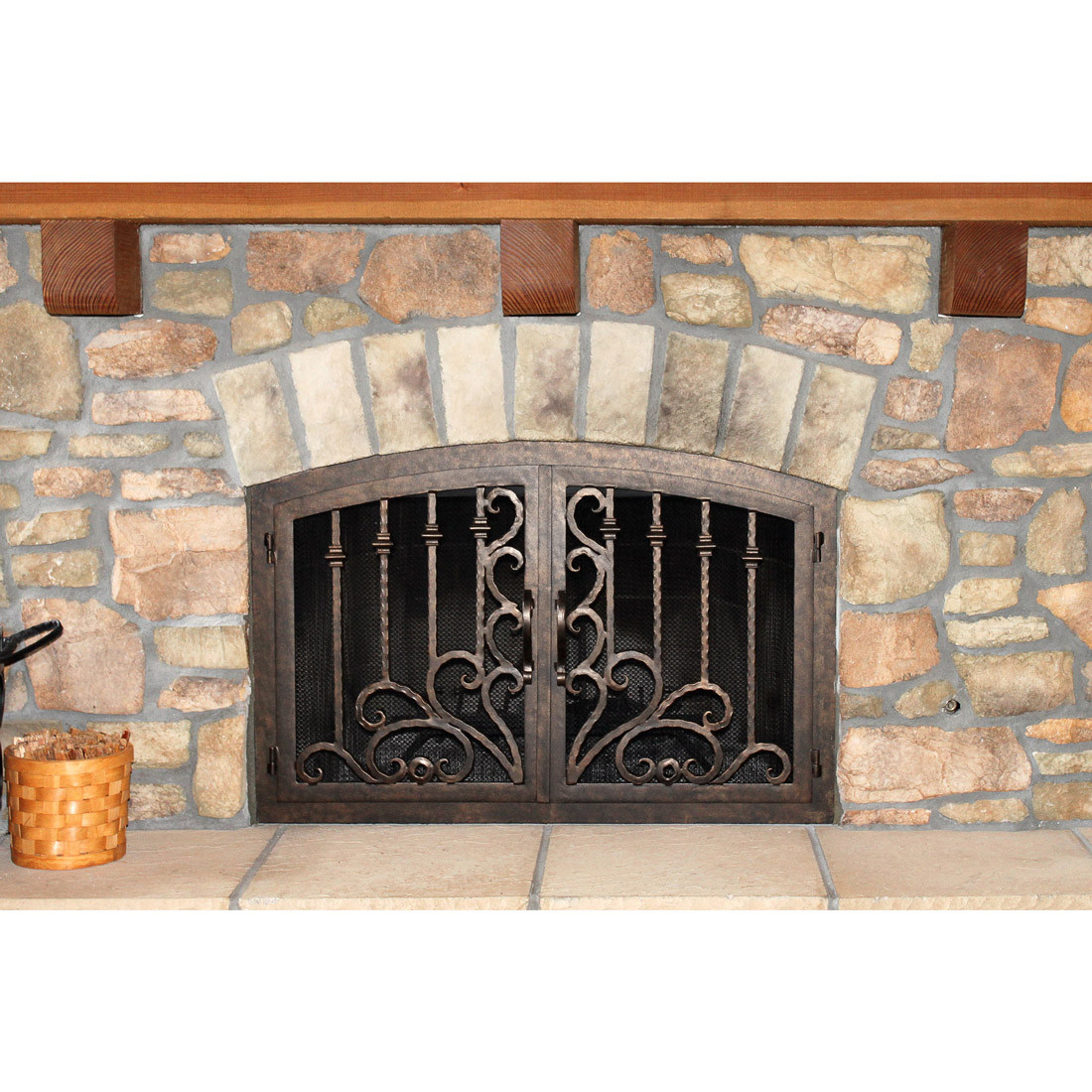 Arcadia Arched Fireplace Door - Wrought Iron