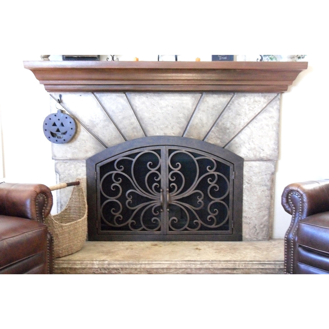 Classic Arched Fireplace Door - Wrought Iron