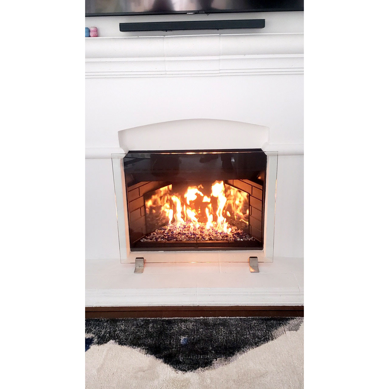 Manhattan Modern Freestanding Glass Fireplace Screen | AMS Fireplace