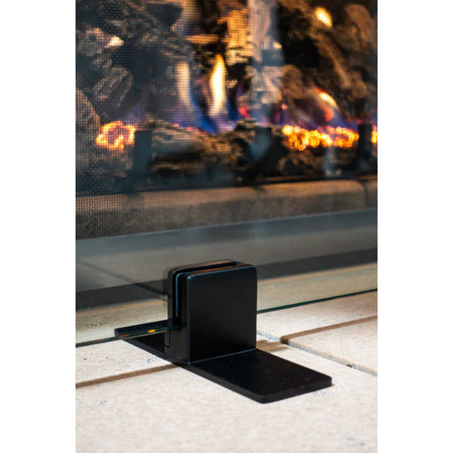 Manhattan Modern Freestanding Glass Fireplace Screen | AMS Fireplace