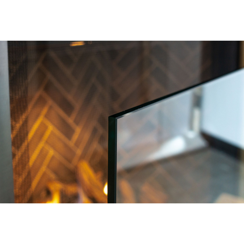 Manhattan Modern Freestanding Glass Fireplace Screen | AMS Fireplace